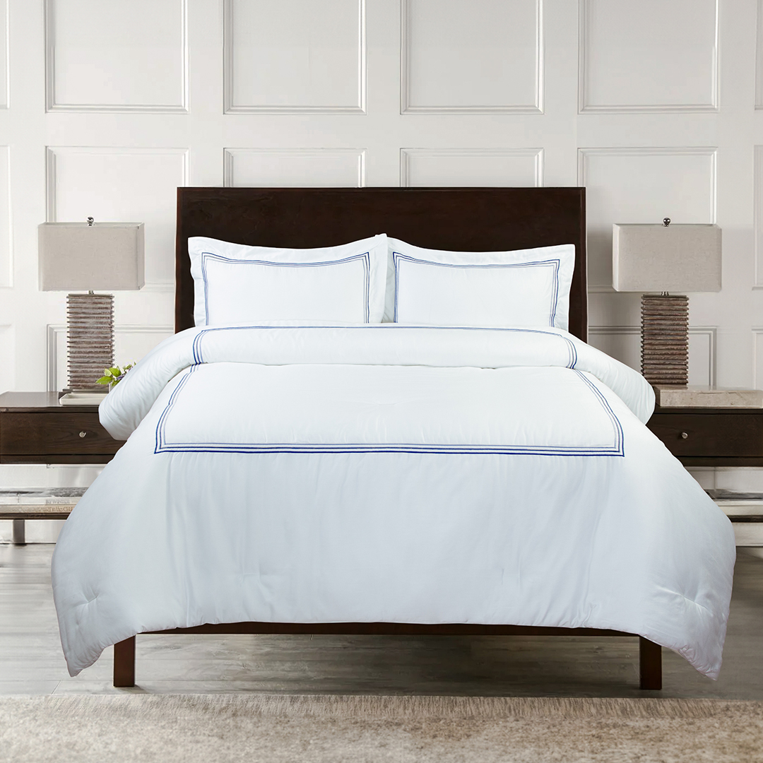 Aida | 3Pcs Comforter Set Navy | Karazlinen Bedding