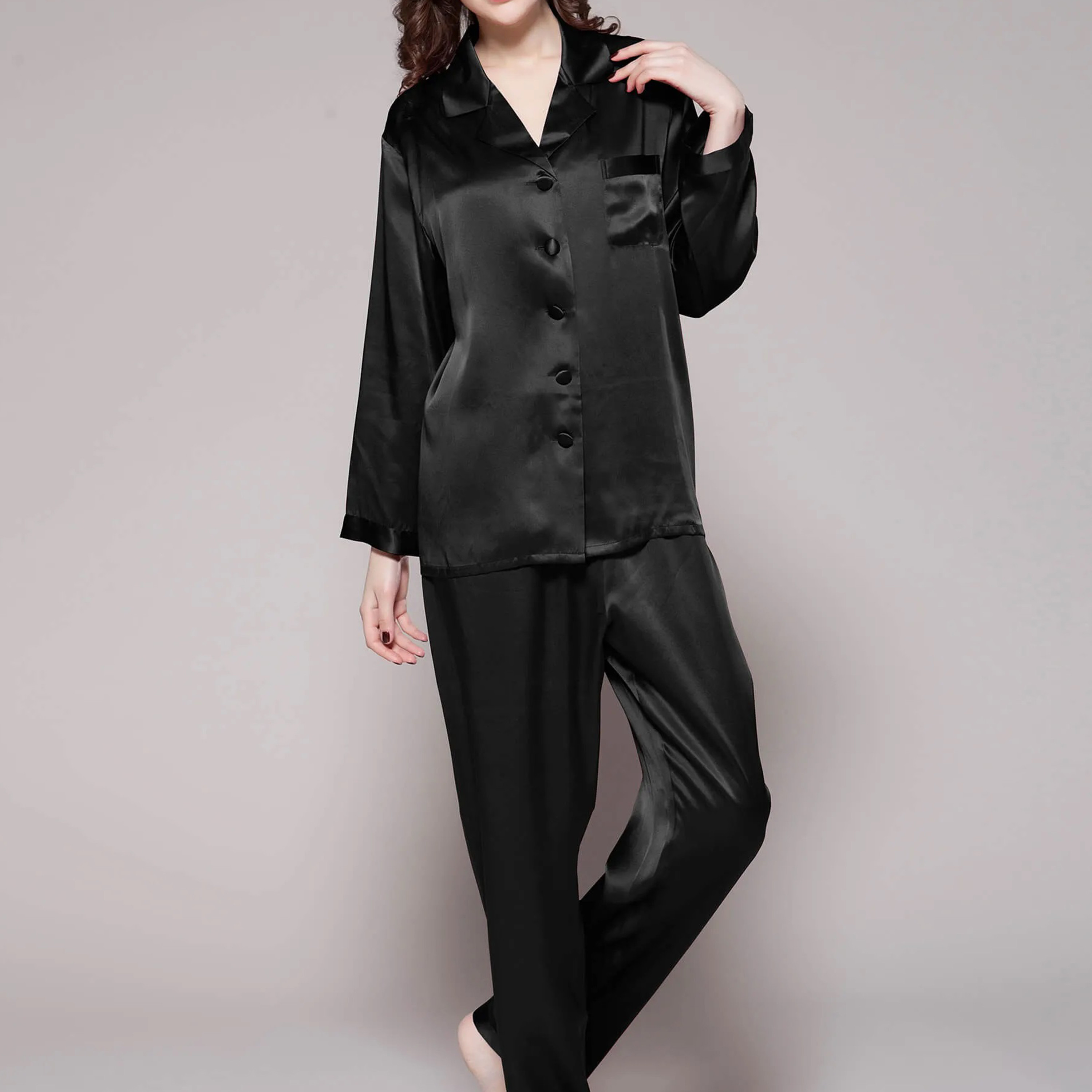 LILYSILK | Silk Pajama Set Black | Karazlinen Bedding