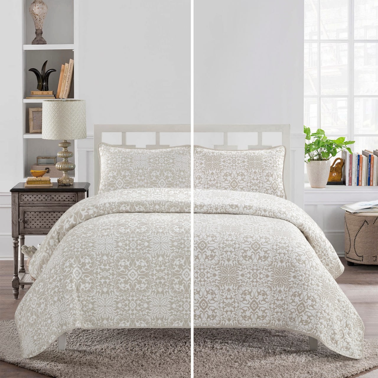 Valeria Beige |3Pcs Quilt Set - Karazlinen Bedding